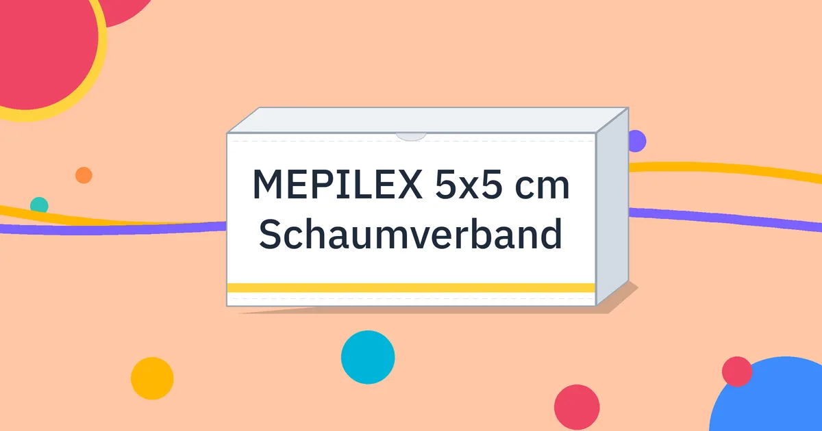 Symbolbild: Packung mit der Aufschrift MEPILEX 5x5 cm Schaumverband (PZN 19702012) – Verfügbarkeit und Bezug in Apotheken in Frankfurt am Main