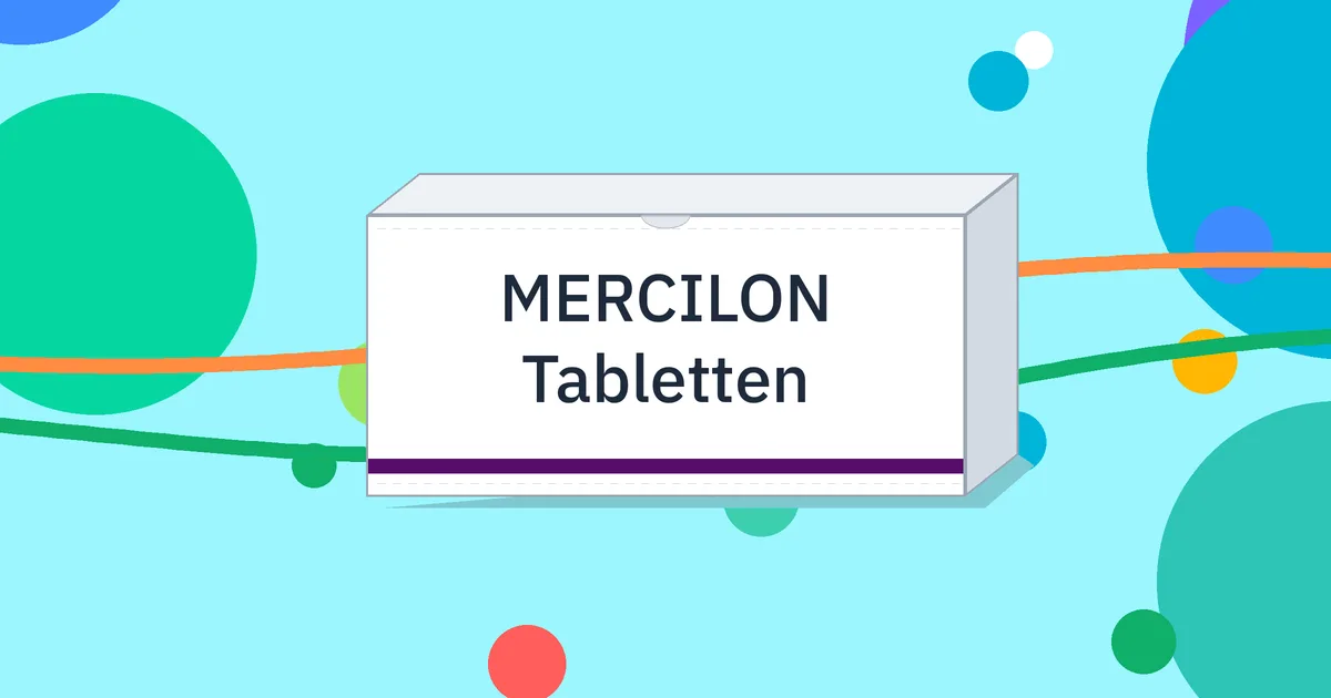 Symbolbild: Packung mit der Aufschrift MERCILON Tabletten (PZN 06977687) – Verfügbarkeit und Bezug in Apotheken in Frankfurt am Main