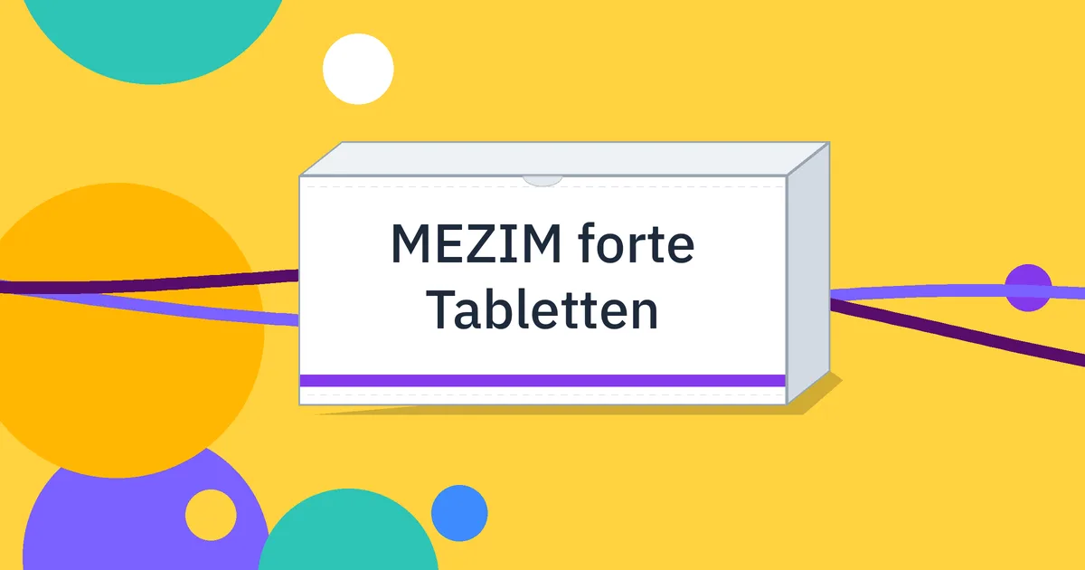 Symbolbild: Packung mit der Aufschrift MEZIM forte Tabletten (PZN 17975088) – Verfügbarkeit und Bezug in Apotheken in Frankfurt am Main