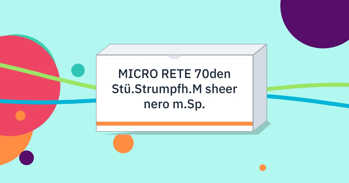 Symbolbild: Packung mit der Aufschrift MICRO RETE 70den Stü.Strumpfh.M sheer nero m.Sp. (PZN 06450419) – Verfügbarkeit und Bezug in Apotheken in Frankfurt am Main