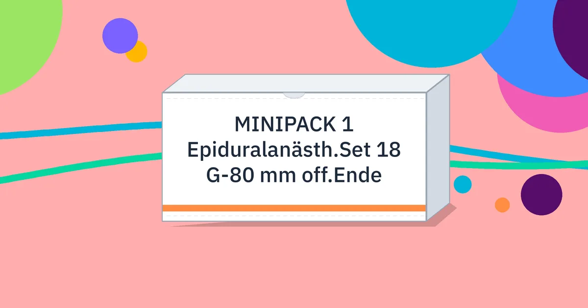 Symbolbild: Packung mit der Aufschrift MINIPACK 1 Epiduralanästh.Set 18 G-80 mm off.Ende (PZN 02395824) – Verfügbarkeit und Bezug in Apotheken in Frankfurt am Main