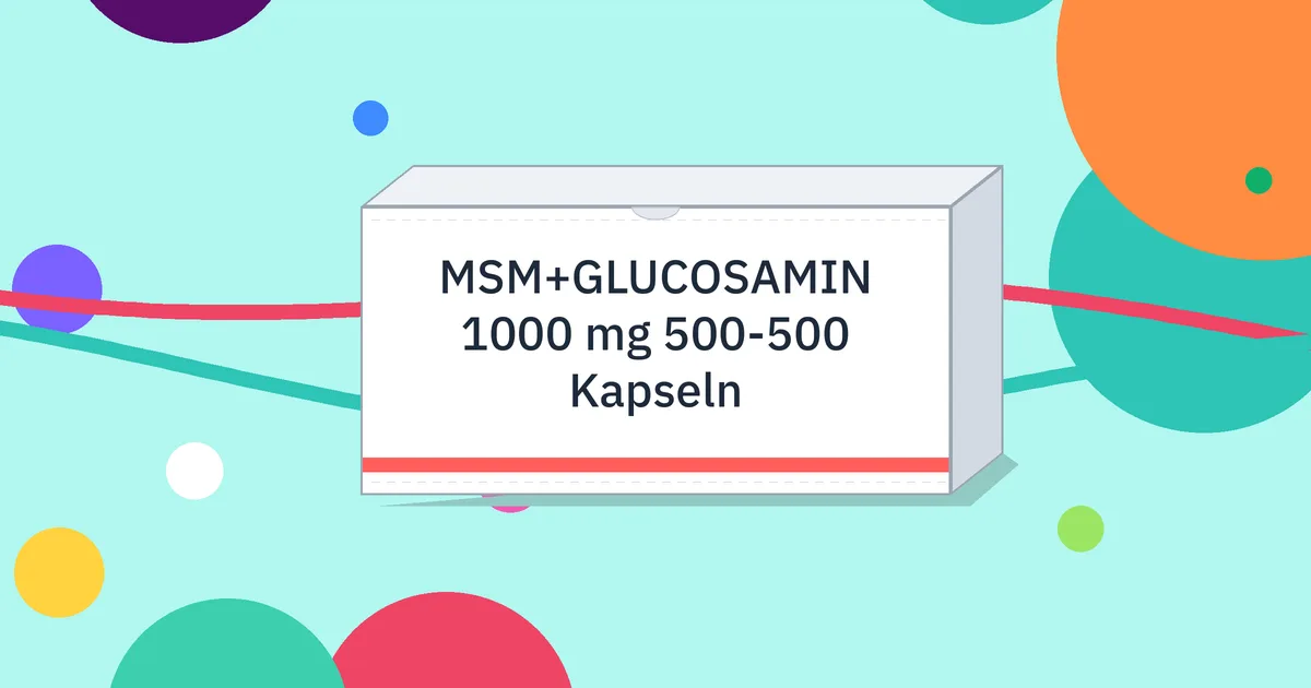 Symbolbild: Packung mit der Aufschrift MSM+GLUCOSAMIN 1000 mg 500-500 Kapseln (PZN 16130466) – Verfügbarkeit und Bezug in Apotheken in Frankfurt am Main