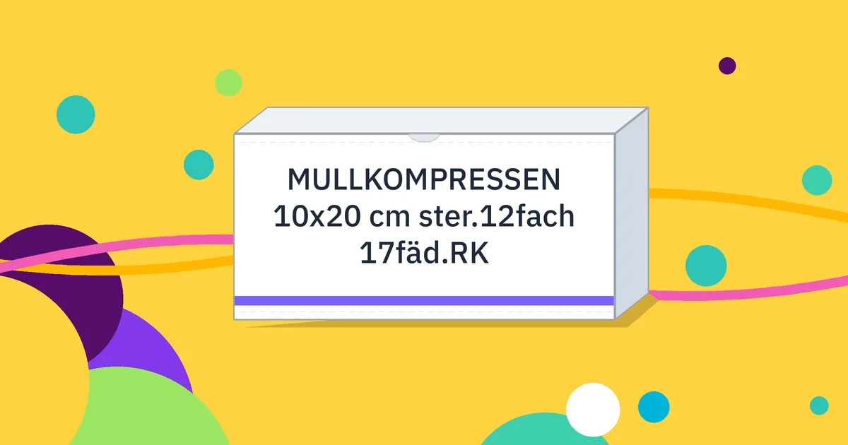 Symbolbild: Packung mit der Aufschrift MULLKOMPRESSEN 10x20 cm ster.12fach 17fäd.RK (PZN 06930852) – Verfügbarkeit und Bezug in Apotheken in Frankfurt am Main