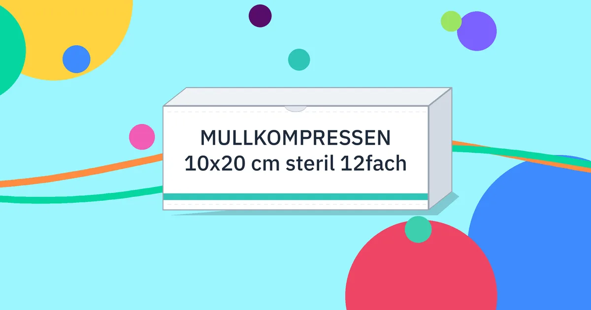 Symbolbild: Packung mit der Aufschrift MULLKOMPRESSEN 10x20 cm steril 12fach (PZN 10822766) – Verfügbarkeit und Bezug in Apotheken in Frankfurt am Main