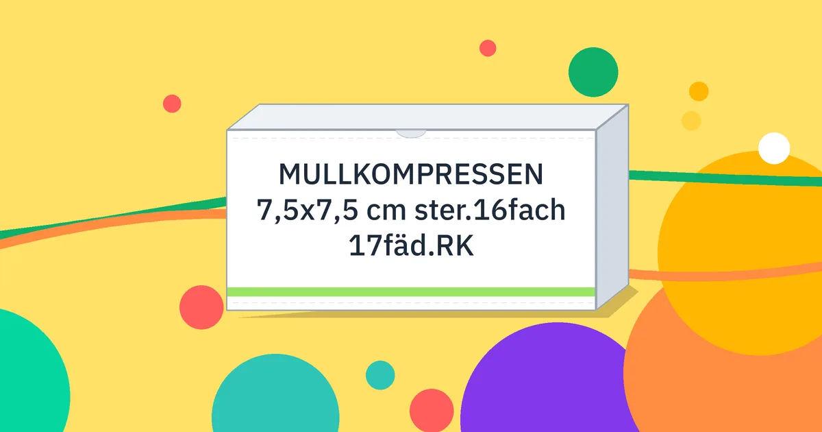 Symbolbild: Packung mit der Aufschrift MULLKOMPRESSEN 7,5x7,5 cm ster.16fach 17fäd.RK (PZN 06931202) – Verfügbarkeit und Bezug in Apotheken in Frankfurt am Main