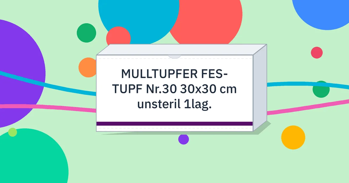 Symbolbild: Packung mit der Aufschrift MULLTUPFER FES-TUPF Nr.30 30x30 cm unsteril 1lag. (PZN 04050667) – Verfügbarkeit und Bezug in Apotheken in Frankfurt am Main