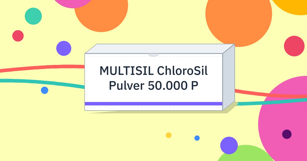 Symbolbild: Packung mit der Aufschrift MULTISIL ChloroSil Pulver 50.000 P (PZN 15396825) – Verfügbarkeit und Bezug in Apotheken in Frankfurt am Main