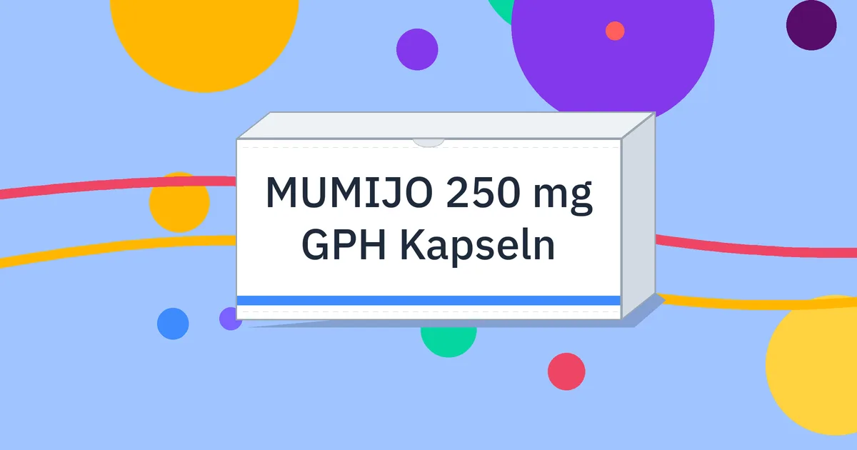 Symbolbild: Packung mit der Aufschrift MUMIJO 250 mg GPH Kapseln (PZN 20808661) – Verfügbarkeit und Bezug in Apotheken in Frankfurt am Main
