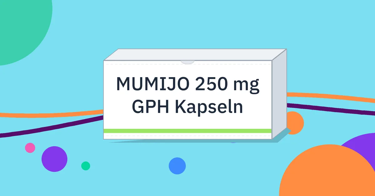 Symbolbild: Packung mit der Aufschrift MUMIJO 250 mg GPH Kapseln (PZN 20808684) – Verfügbarkeit und Bezug in Apotheken in Frankfurt am Main