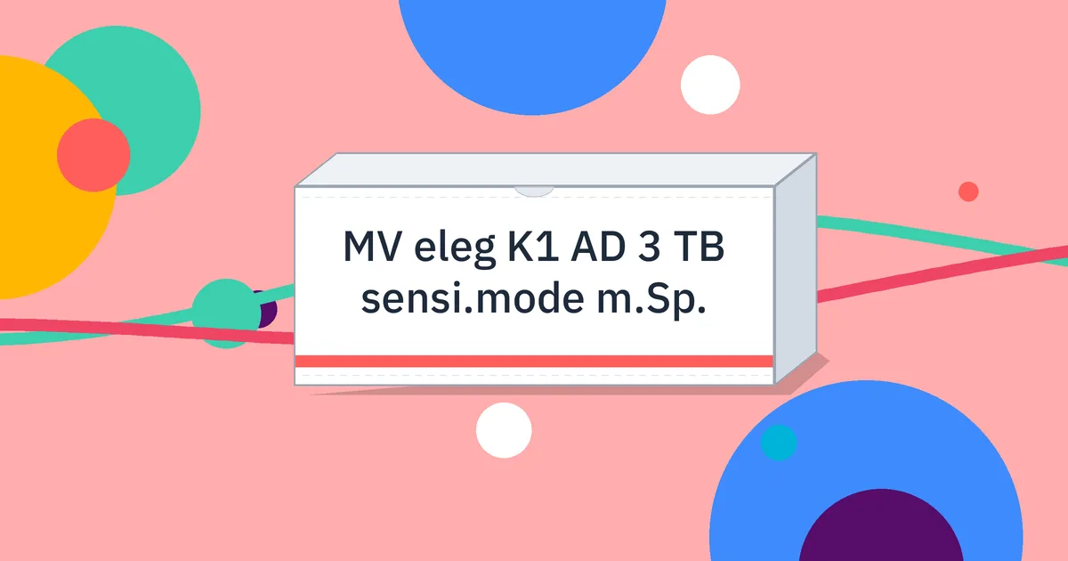 Symbolbild: Packung mit der Aufschrift MV eleg K1 AD 3 TB sensi.mode m.Sp. (PZN 09852331) – Verfügbarkeit und Bezug in Apotheken in Frankfurt am Main