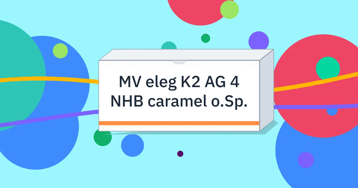 Symbolbild: Packung mit der Aufschrift MV eleg K2 AG 4 NHB caramel o.Sp. (PZN 15730997) – Verfügbarkeit und Bezug in Apotheken in Frankfurt am Main