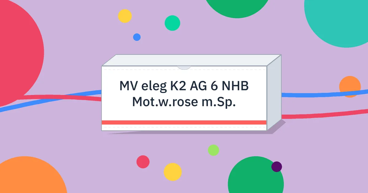Symbolbild: Packung mit der Aufschrift MV eleg K2 AG 6 NHB Mot.w.rose m.Sp. (PZN 15726613) – Verfügbarkeit und Bezug in Apotheken in Frankfurt am Main