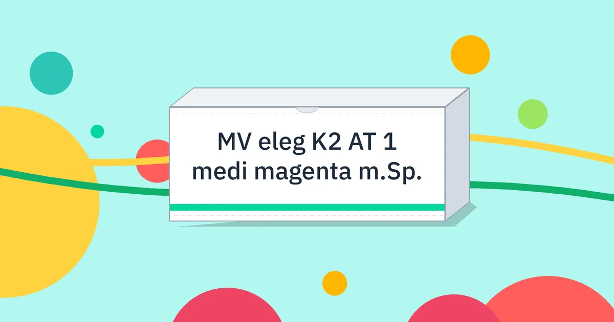 Symbolbild: Packung mit der Aufschrift MV eleg K2 AT 1 medi magenta m.Sp. (PZN 14625838) – Verfügbarkeit und Bezug in Apotheken in Frankfurt am Main