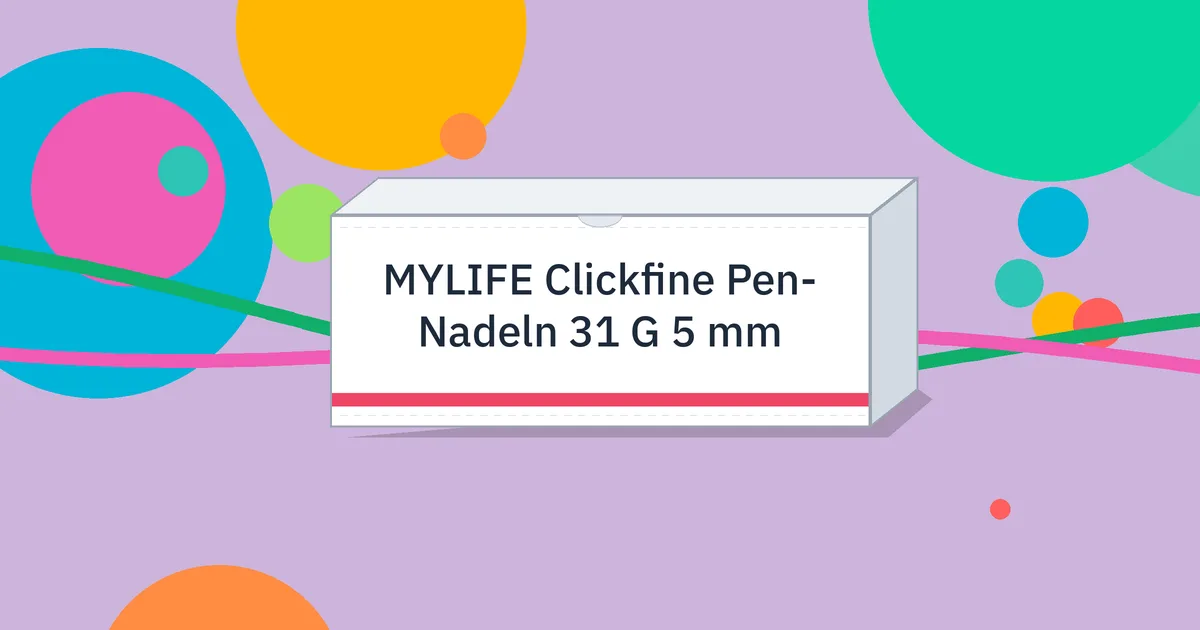 Symbolbild: Packung mit der Aufschrift MYLIFE Clickfine Pen-Nadeln 31 G 5 mm (PZN 20167765) – Verfügbarkeit und Bezug in Apotheken in Frankfurt am Main