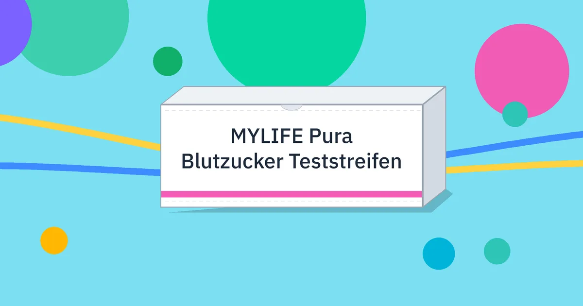 Symbolbild: Packung mit der Aufschrift MYLIFE Pura Blutzucker Teststreifen (PZN 07108829) – Verfügbarkeit und Bezug in Apotheken in Frankfurt am Main