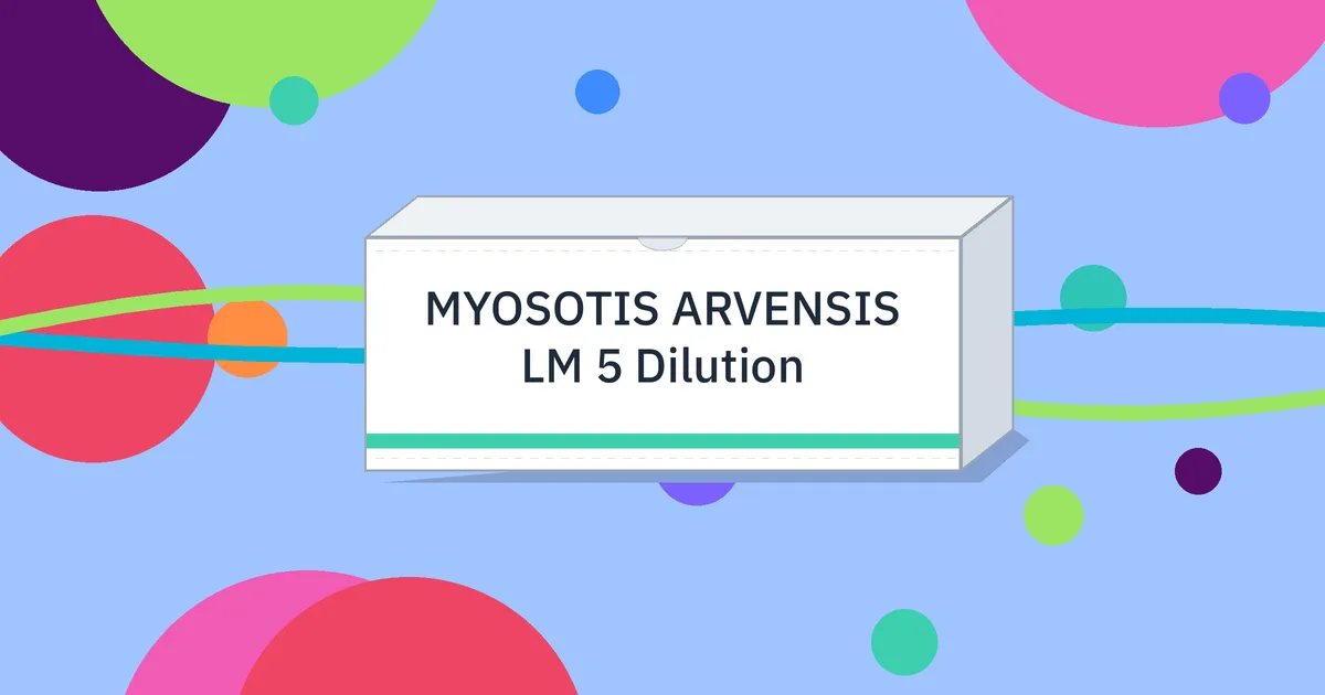 Symbolbild: Packung mit der Aufschrift MYOSOTIS ARVENSIS LM 5 Dilution (PZN 13612041) – Verfügbarkeit und Bezug in Apotheken in Frankfurt am Main