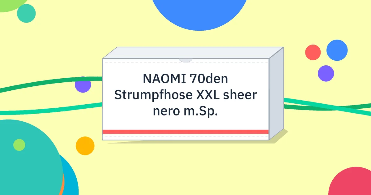 Symbolbild: Packung mit der Aufschrift NAOMI 70den Strumpfhose XXL sheer nero m.Sp. (PZN 16179538) – Verfügbarkeit und Bezug in Apotheken in Frankfurt am Main