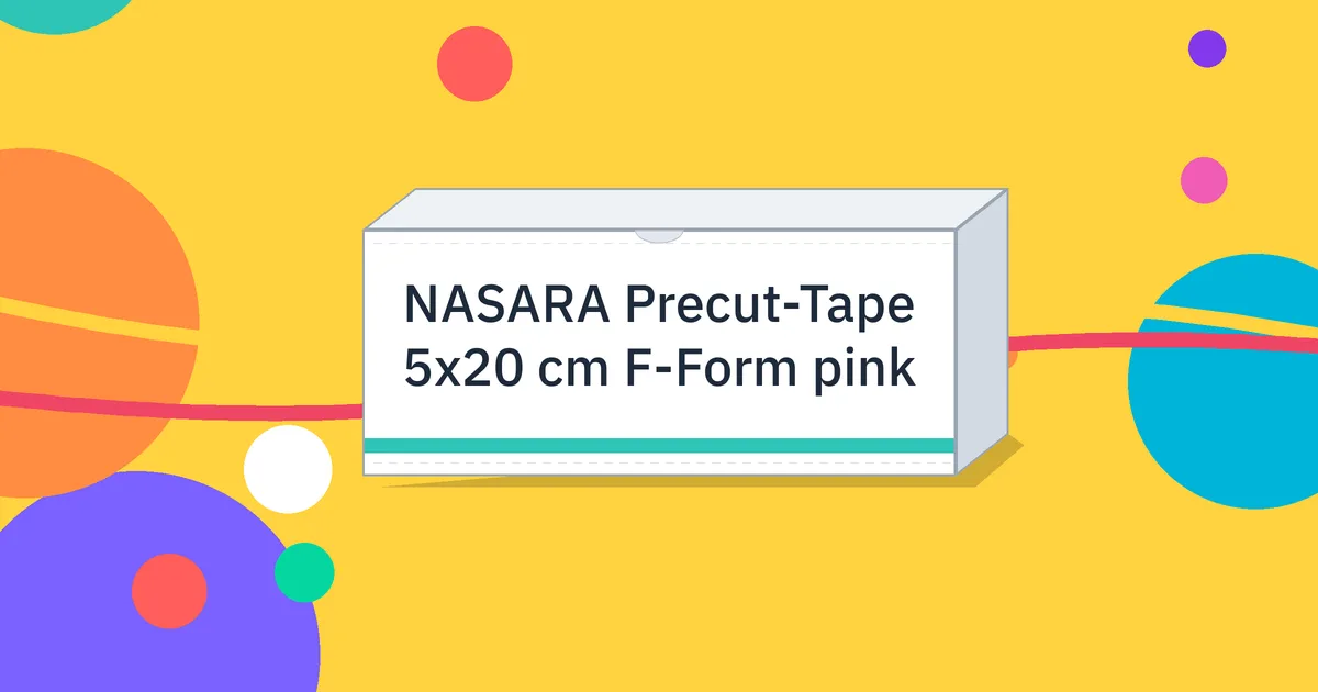 Symbolbild: Packung mit der Aufschrift NASARA Precut-Tape 5x20 cm F-Form pink (PZN 10315420) – Verfügbarkeit und Bezug in Apotheken in Frankfurt am Main