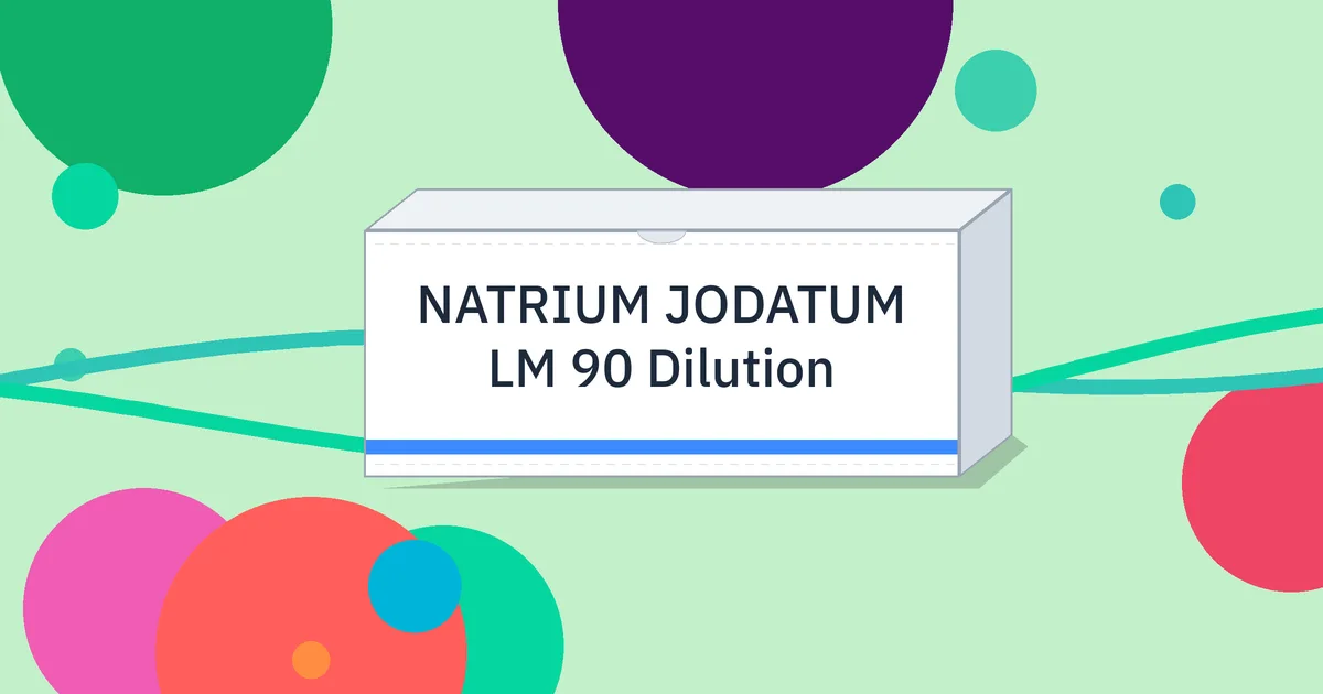 Symbolbild: Packung mit der Aufschrift NATRIUM JODATUM LM 90 Dilution (PZN 12964625) – Verfügbarkeit und Bezug in Apotheken in Frankfurt am Main