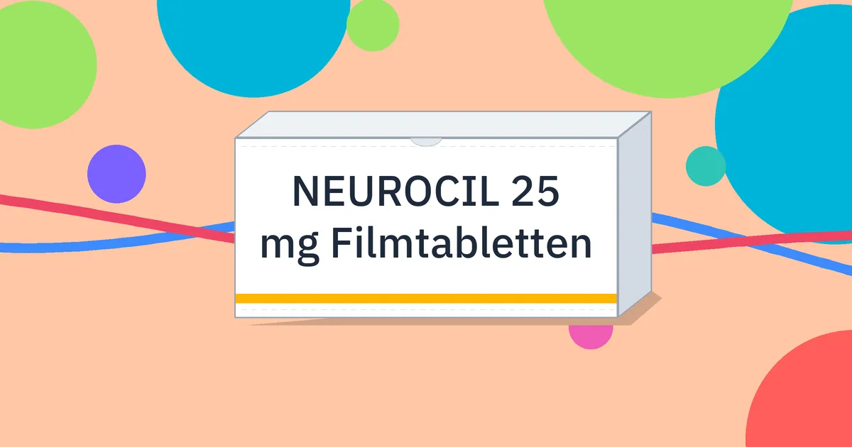 Symbolbild: Packung mit der Aufschrift NEUROCIL 25 mg Filmtabletten (PZN 01263925) – Verfügbarkeit und Bezug in Apotheken in Frankfurt am Main