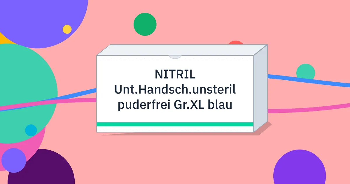 Symbolbild: Packung mit der Aufschrift NITRIL Unt.Handsch.unsteril puderfrei Gr.XL blau (PZN 13351008) – Verfügbarkeit und Bezug in Apotheken in Frankfurt am Main