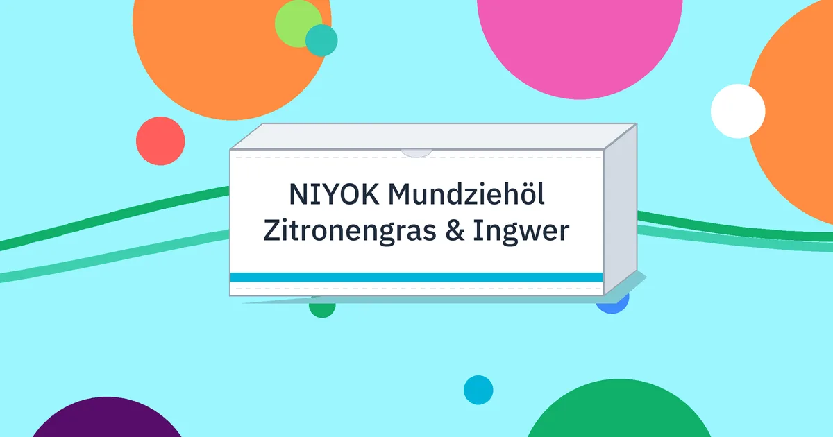 Symbolbild: Packung mit der Aufschrift NIYOK Mundziehöl Zitronengras & Ingwer (PZN 18836348) – Verfügbarkeit und Bezug in Apotheken in Frankfurt am Main