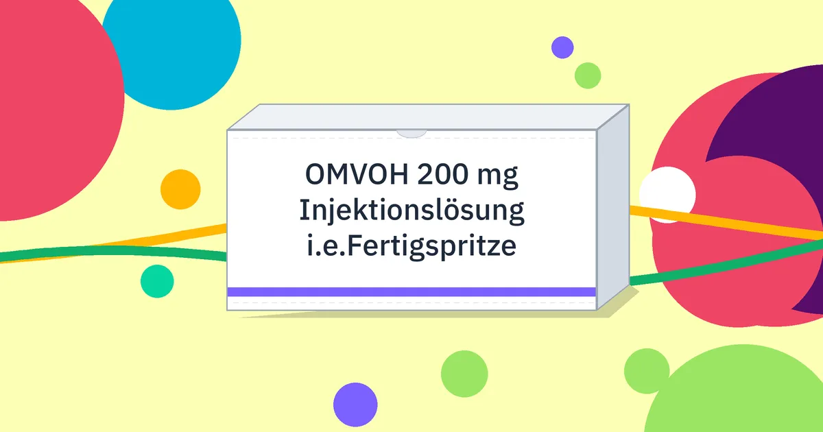 Symbolbild: Packung mit der Aufschrift OMVOH 200 mg Injektionslösung i.e.Fertigspritze (PZN 20029282) – Verfügbarkeit und Bezug in Apotheken in Frankfurt am Main