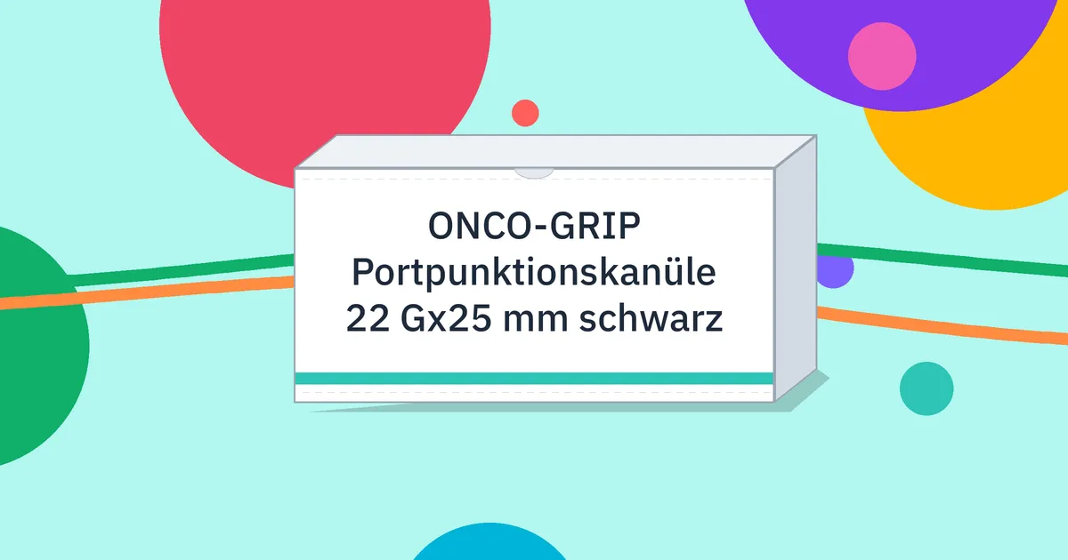 Symbolbild: Packung mit der Aufschrift ONCO-GRIP Portpunktionskanüle 22 Gx25 mm schwarz (PZN 09199747) – Verfügbarkeit und Bezug in Apotheken in Frankfurt am Main