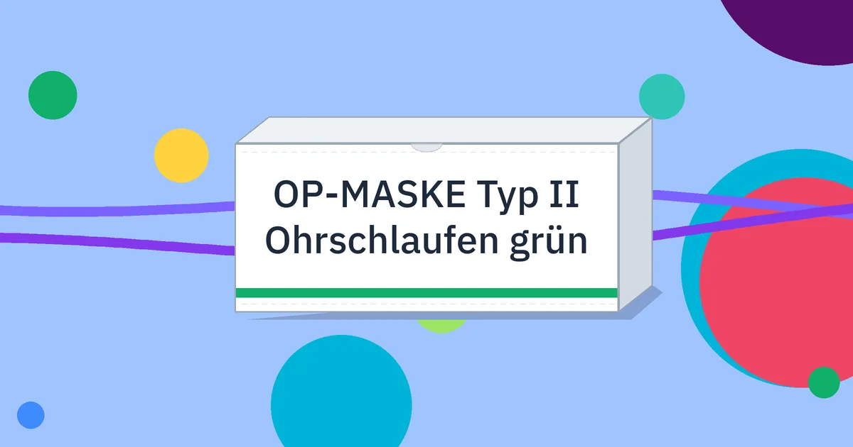 Symbolbild: Packung mit der Aufschrift OP-MASKE Typ II Ohrschlaufen grün (PZN 20393349) – Verfügbarkeit und Bezug in Apotheken in Frankfurt am Main