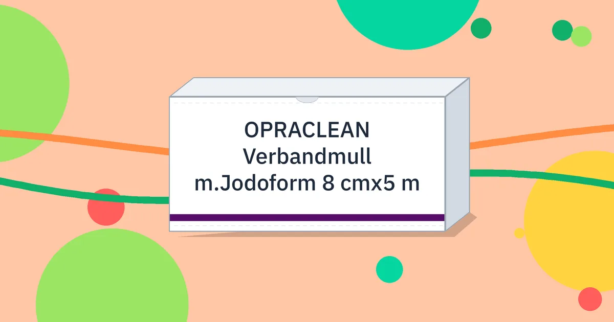 Symbolbild: Packung mit der Aufschrift OPRACLEAN Verbandmull m.Jodoform 8 cmx5 m (PZN 02241736) – Verfügbarkeit und Bezug in Apotheken in Frankfurt am Main