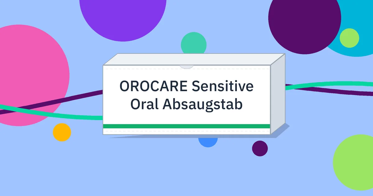 Symbolbild: Packung mit der Aufschrift OROCARE Sensitive Oral Absaugstab (PZN 16955907) – Verfügbarkeit und Bezug in Apotheken in Frankfurt am Main