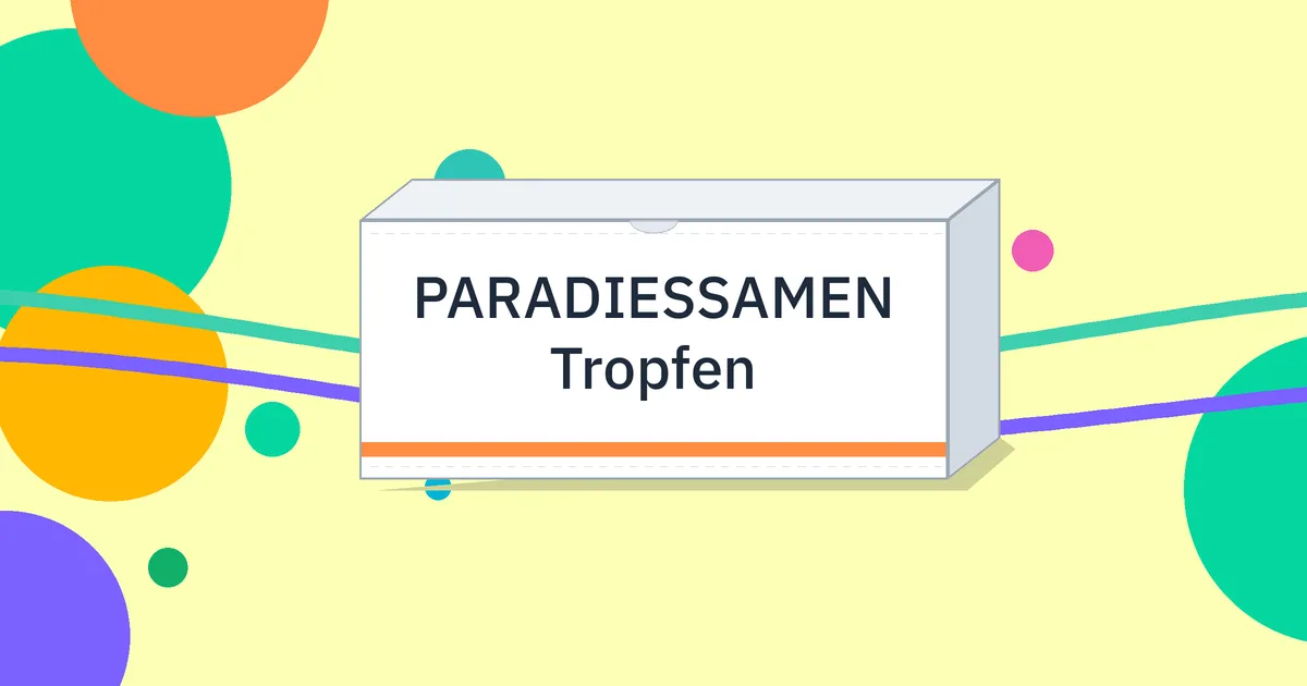 Symbolbild: Packung mit der Aufschrift PARADIESSAMEN Tropfen (PZN 18259477) – Verfügbarkeit und Bezug in Apotheken in Frankfurt am Main