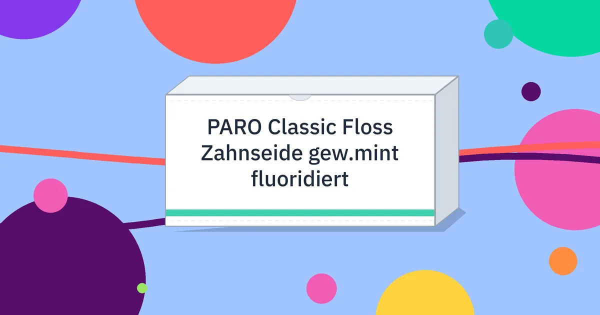Symbolbild: Packung mit der Aufschrift PARO Classic Floss Zahnseide gew.mint fluoridiert (PZN 12905108) – Verfügbarkeit und Bezug in Apotheken in Frankfurt am Main