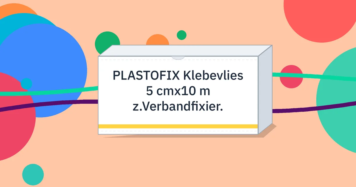 Symbolbild: Packung mit der Aufschrift PLASTOFIX Klebevlies 5 cmx10 m z.Verbandfixier. (PZN 00611117) – Verfügbarkeit und Bezug in Apotheken in Frankfurt am Main