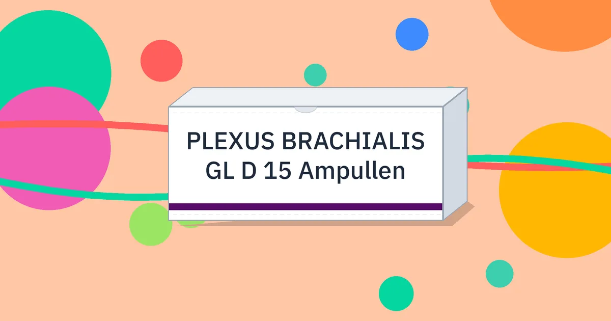 Symbolbild: Packung mit der Aufschrift PLEXUS BRACHIALIS GL D 15 Ampullen (PZN 03355086) – Verfügbarkeit und Bezug in Apotheken in Frankfurt am Main
