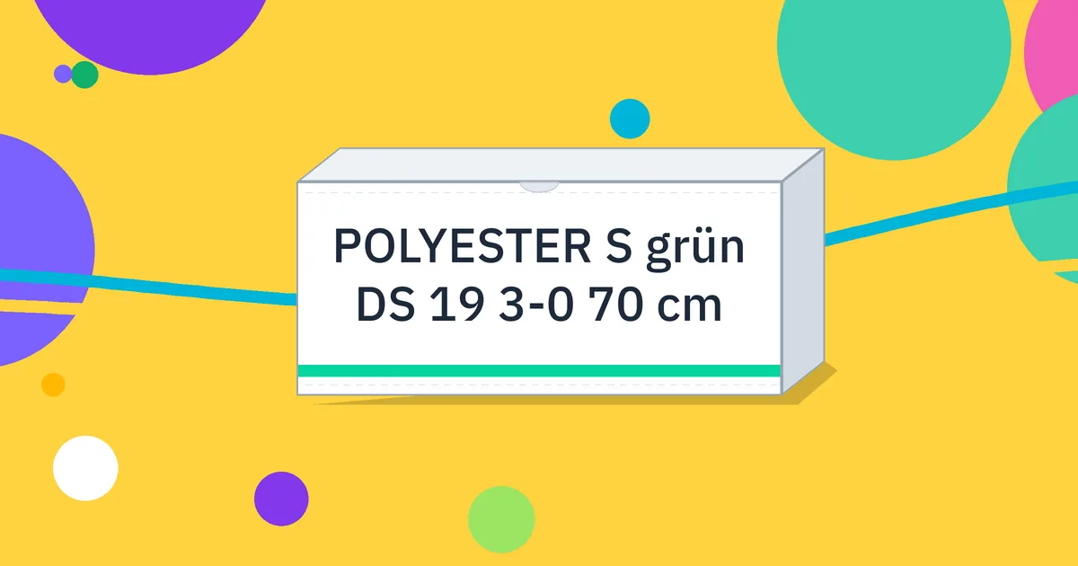 Symbolbild: Packung mit der Aufschrift POLYESTER S grün DS 19 3-0 70 cm (PZN 07327164) – Verfügbarkeit und Bezug in Apotheken in Frankfurt am Main