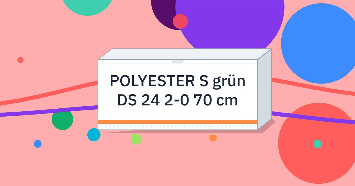 Symbolbild: Packung mit der Aufschrift POLYESTER S grün DS 24 2-0 70 cm (PZN 00548525) – Verfügbarkeit und Bezug in Apotheken in Frankfurt am Main