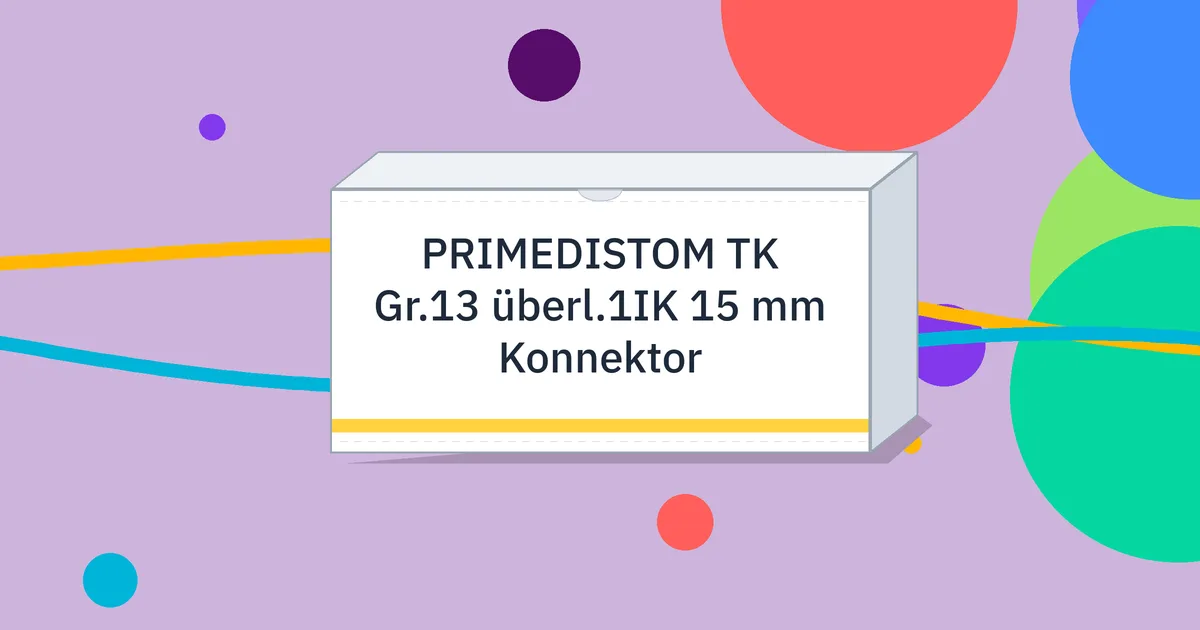 Symbolbild: Packung mit der Aufschrift PRIMEDISTOM TK Gr.13 überl.1IK 15 mm Konnektor (PZN 10209652) – Verfügbarkeit und Bezug in Apotheken in Frankfurt am Main