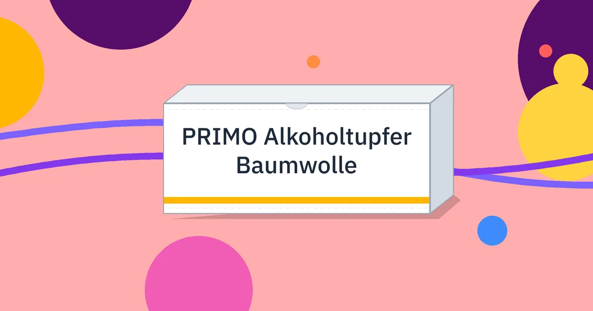 Symbolbild: Packung mit der Aufschrift PRIMO Alkoholtupfer Baumwolle (PZN 02507677) – Verfügbarkeit und Bezug in Apotheken in Frankfurt am Main