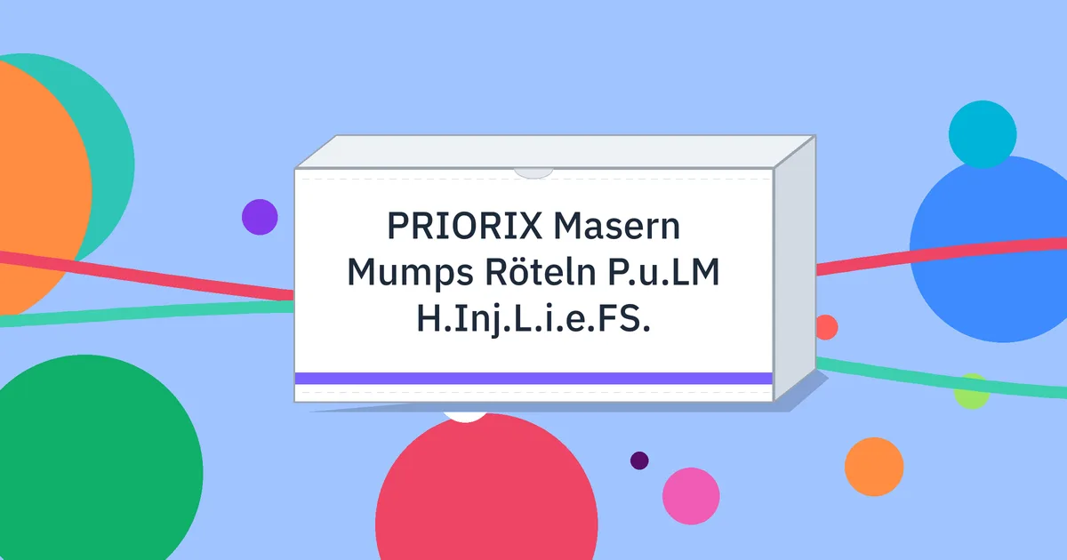 Symbolbild: Packung mit der Aufschrift PRIORIX Masern Mumps Röteln P.u.LM H.Inj.L.i.e.FS. (PZN 11885668) – Verfügbarkeit und Bezug in Apotheken in Frankfurt am Main