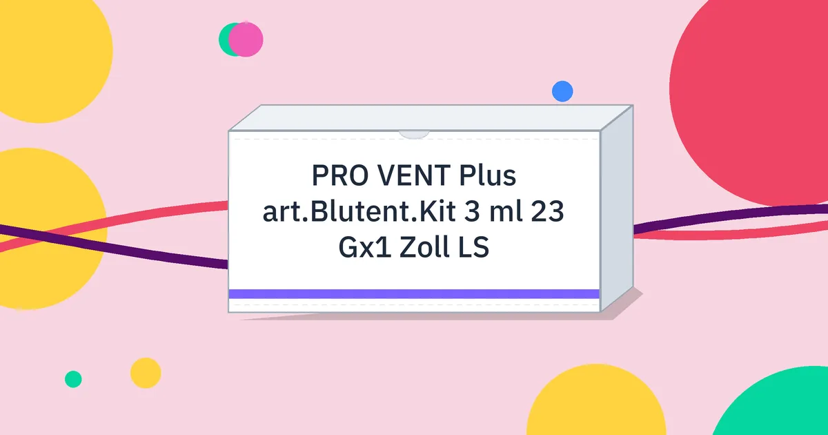 Symbolbild: Packung mit der Aufschrift PRO VENT Plus art.Blutent.Kit 3 ml 23 Gx1 Zoll LS (PZN 09217066) – Verfügbarkeit und Bezug in Apotheken in Frankfurt am Main