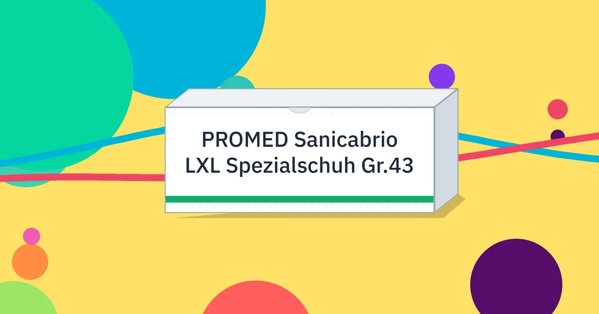 Symbolbild: Packung mit der Aufschrift PROMED Sanicabrio LXL Spezialschuh Gr.43 (PZN 05481926) – Verfügbarkeit und Bezug in Apotheken in Frankfurt am Main