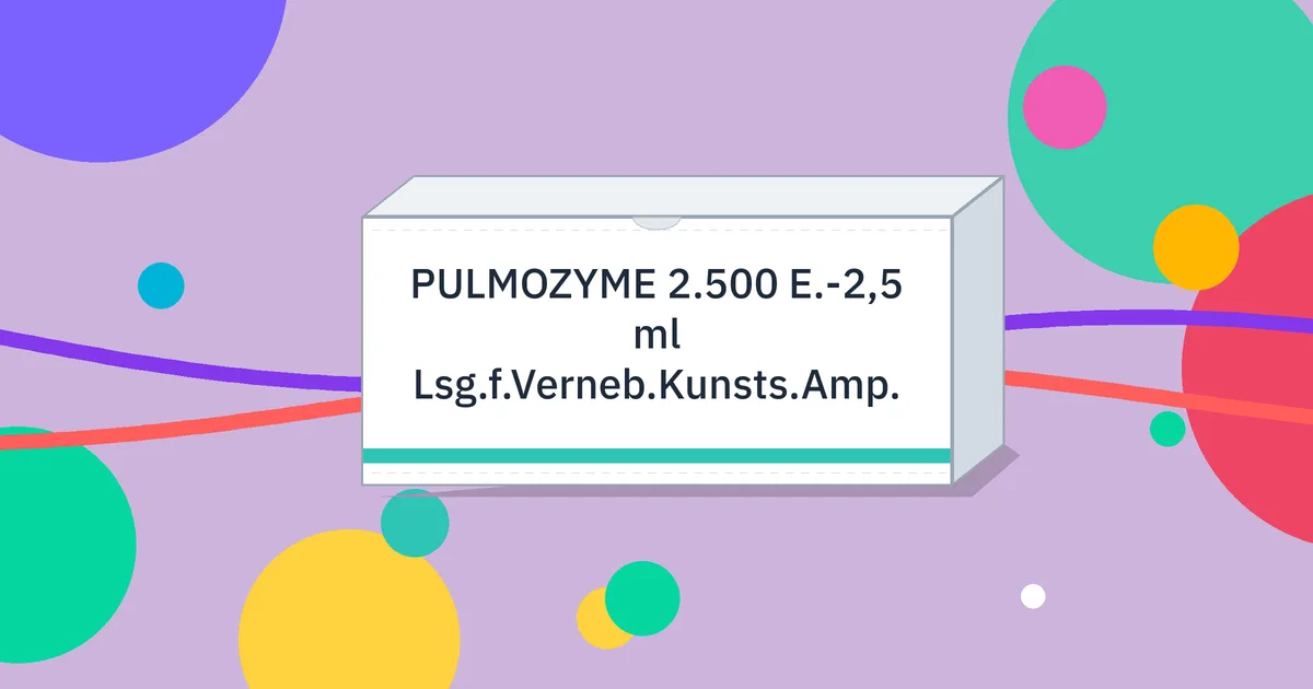 Symbolbild: Packung mit der Aufschrift PULMOZYME 2.500 E.-2,5 ml Lsg.f.Verneb.Kunsts.Amp. (PZN 18746929) – Verfügbarkeit und Bezug in Apotheken in Frankfurt am Main