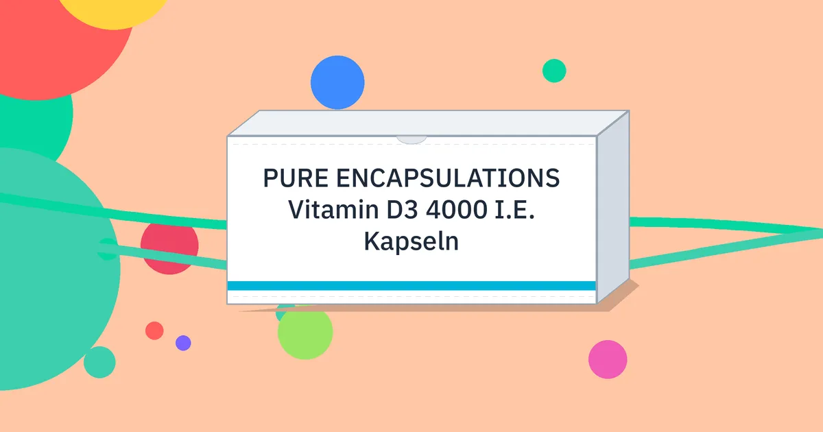 Symbolbild: Packung mit der Aufschrift PURE ENCAPSULATIONS Vitamin D3 4000 I.E. Kapseln (PZN 15264182) – Verfügbarkeit und Bezug in Apotheken in Frankfurt am Main