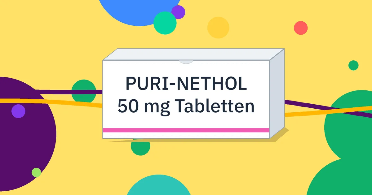 Symbolbild: Packung mit der Aufschrift PURI-NETHOL 50 mg Tabletten (PZN 15201336) – Verfügbarkeit und Bezug in Apotheken in Frankfurt am Main