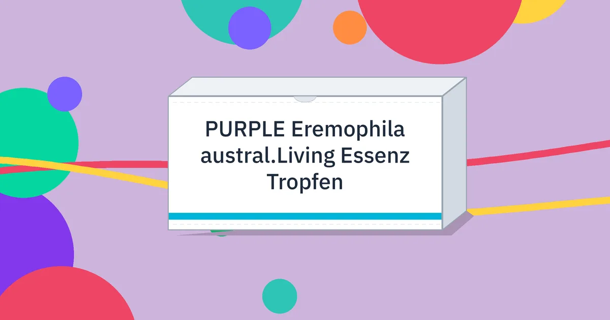 Symbolbild: Packung mit der Aufschrift PURPLE Eremophila austral.Living Essenz Tropfen (PZN 05010629) – Verfügbarkeit und Bezug in Apotheken in Frankfurt am Main