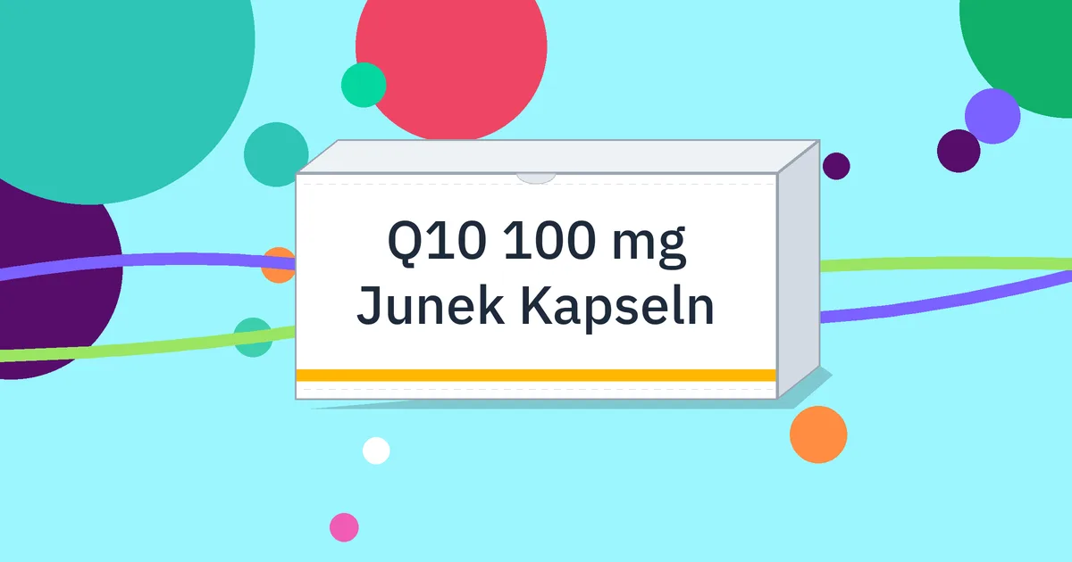 Symbolbild: Packung mit der Aufschrift Q10 100 mg Junek Kapseln (PZN 00156305) – Verfügbarkeit und Bezug in Apotheken in Frankfurt am Main