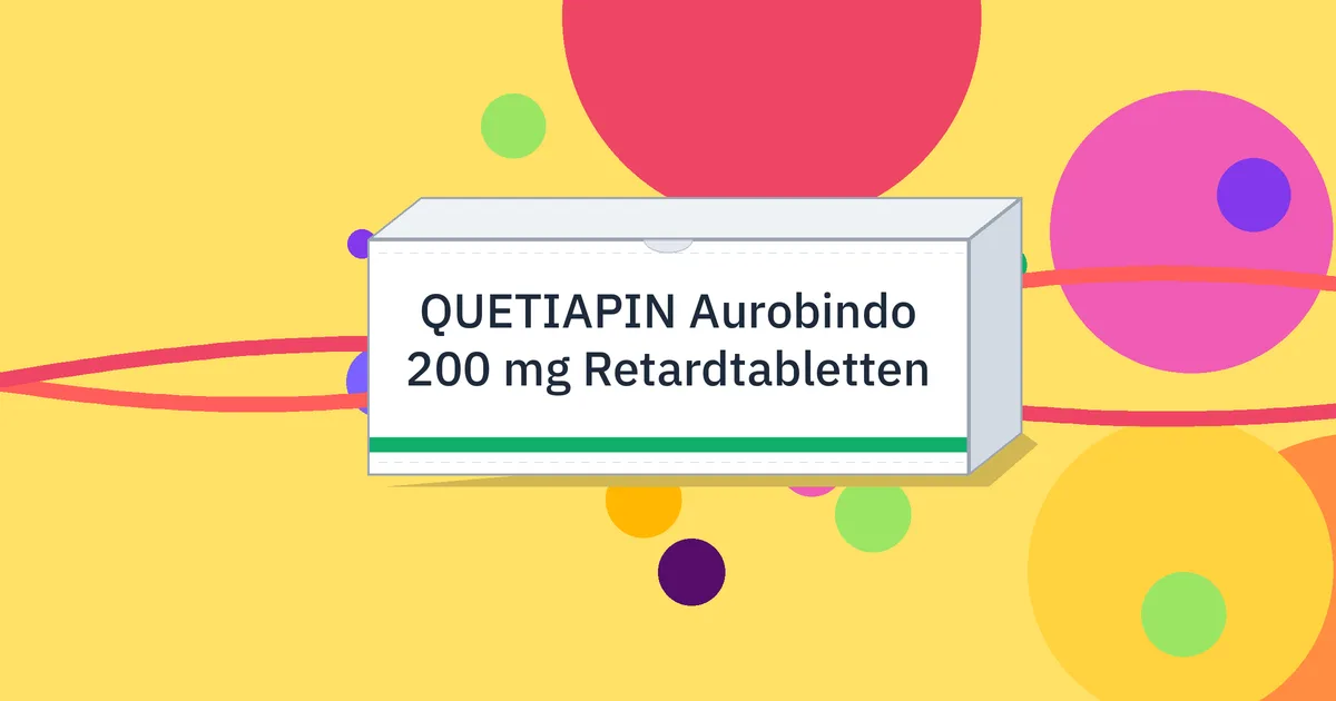 Symbolbild: Packung mit der Aufschrift QUETIAPIN Aurobindo 200 mg Retardtabletten (PZN 18428804) – Verfügbarkeit und Bezug in Apotheken in Frankfurt am Main