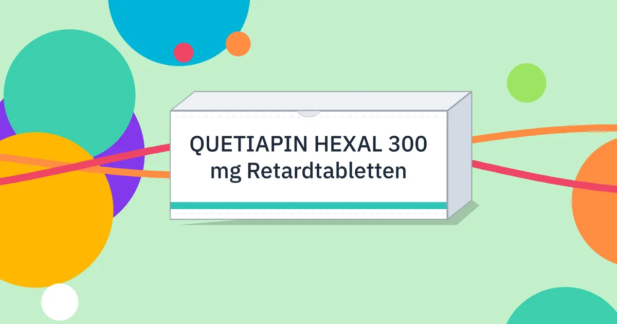 Symbolbild: Packung mit der Aufschrift QUETIAPIN HEXAL 300 mg Retardtabletten (PZN 09637733) – Verfügbarkeit und Bezug in Apotheken in Frankfurt am Main