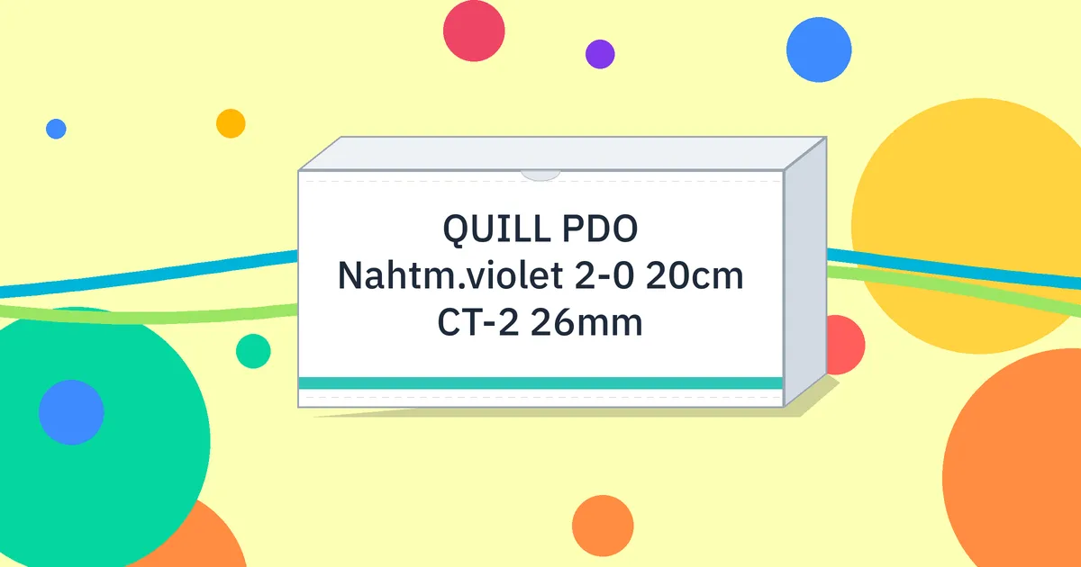 Symbolbild: Packung mit der Aufschrift QUILL PDO Nahtm.violet 2-0 20cm CT-2 26mm (PZN 17990768) – Verfügbarkeit und Bezug in Apotheken in Frankfurt am Main